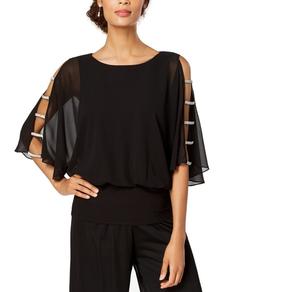 MSK | Tops | Msk Womens Blouse Black Medium Pm Petite Sheer Embellished ...